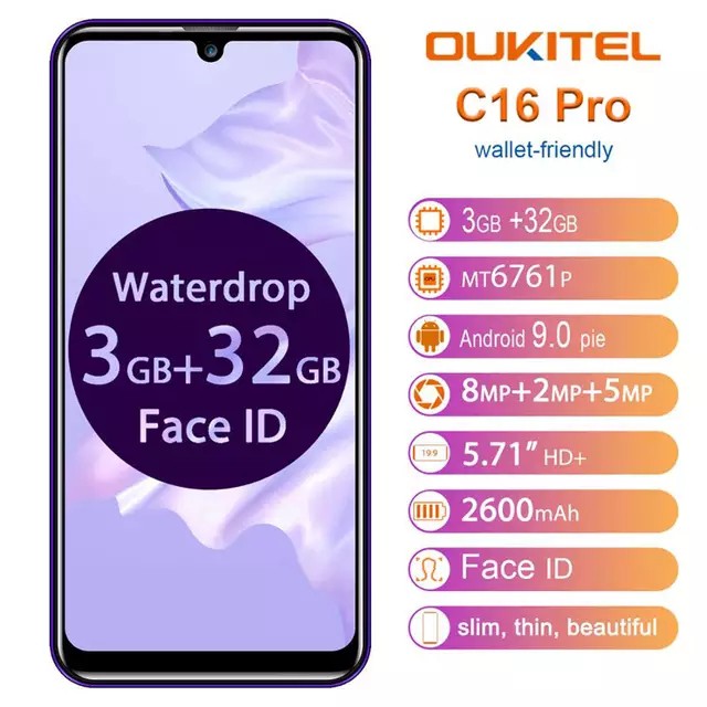 OUKITEL C16 pro 4G กันน้ำ สมาร์ทโฟน จอ 5.71นิ้ว 3GB แรม 16GB รอม แบตอึด ...