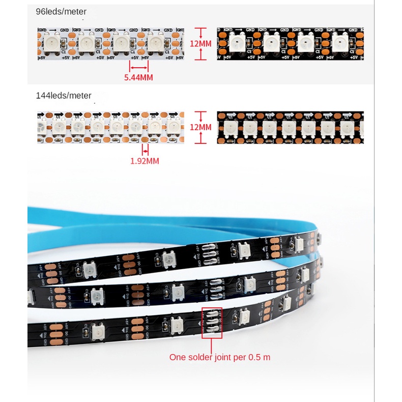 แถบไฟ Led DC5V WS2812B 30 60 74 96 144 Leds m WS2812 PCB IP30 65 67 ...