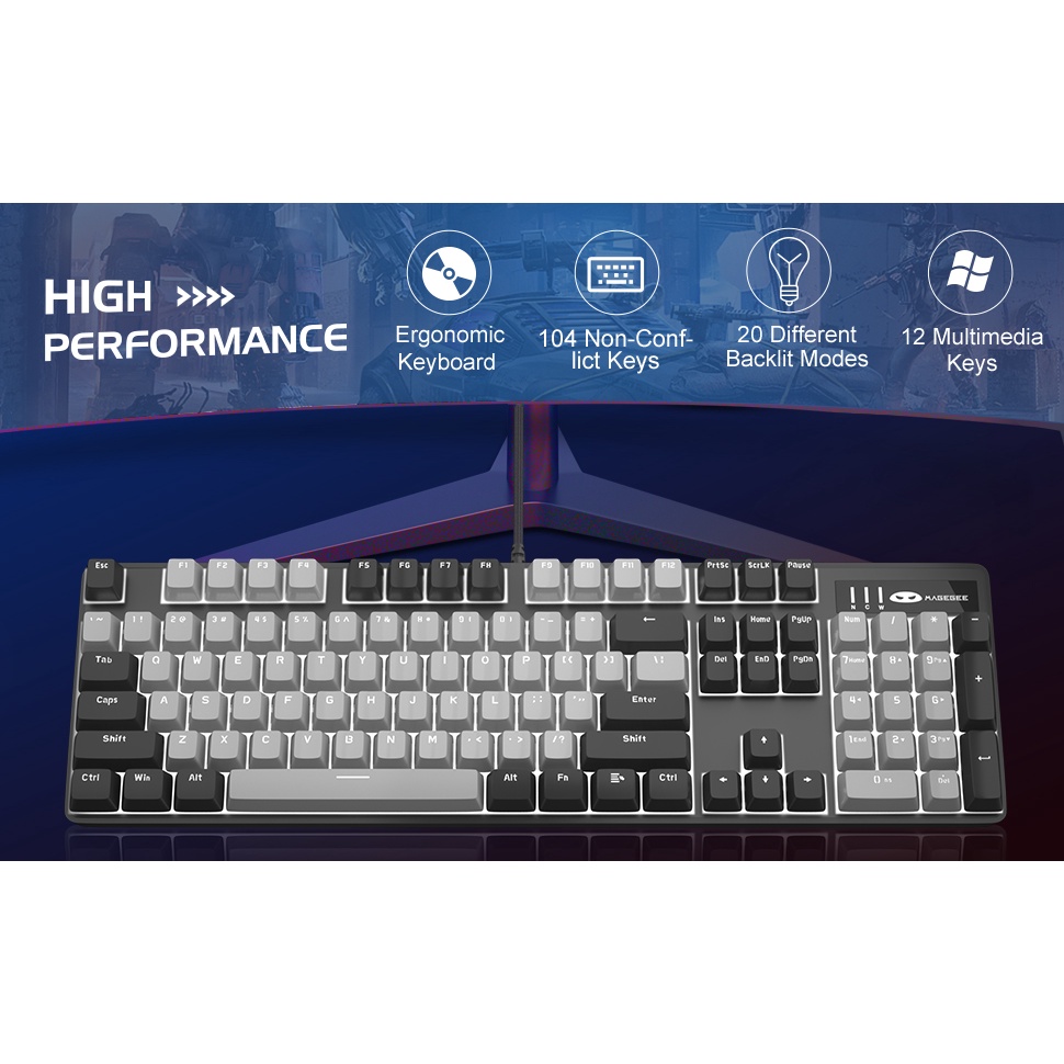 MageGee MK-Storm Mechanical คีย์บอร์ดเล่นเกม2021ใหม่อัพเกรด Blue Switch ...
