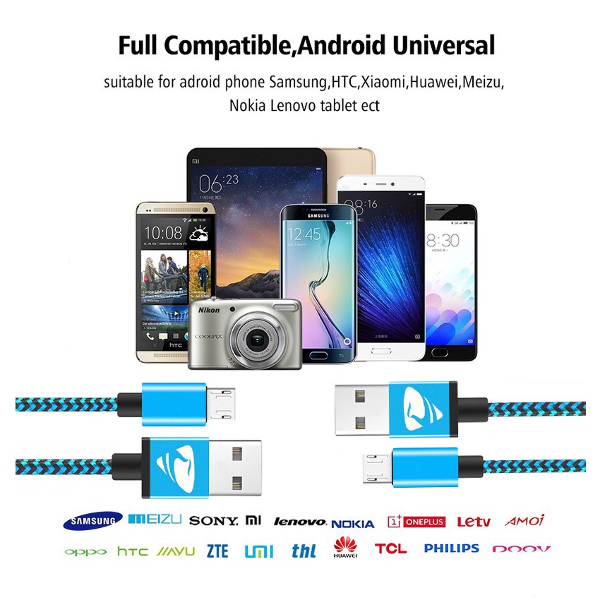 สายชาร์จ MircoUSB 1M/1.8M (Pack of 3) สายชาร์จแบบผ้า สายชาร์จแอนดรอยด์（ Nylon Braided Android ...