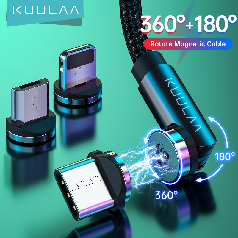 KUULAA Magnetic USB Cable Fast Charging USB Cord 360º+180º Rotation หัว ...