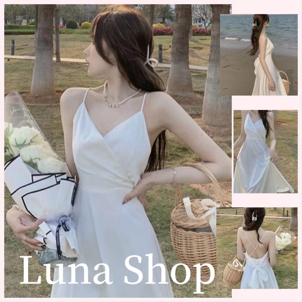 Luna shop🍑เดรส🌸เซ็กซี่แบบฝรั่งเศส ความปรารถนาบริสุทธิ์ที่จะแสดงด้านหลัง ...