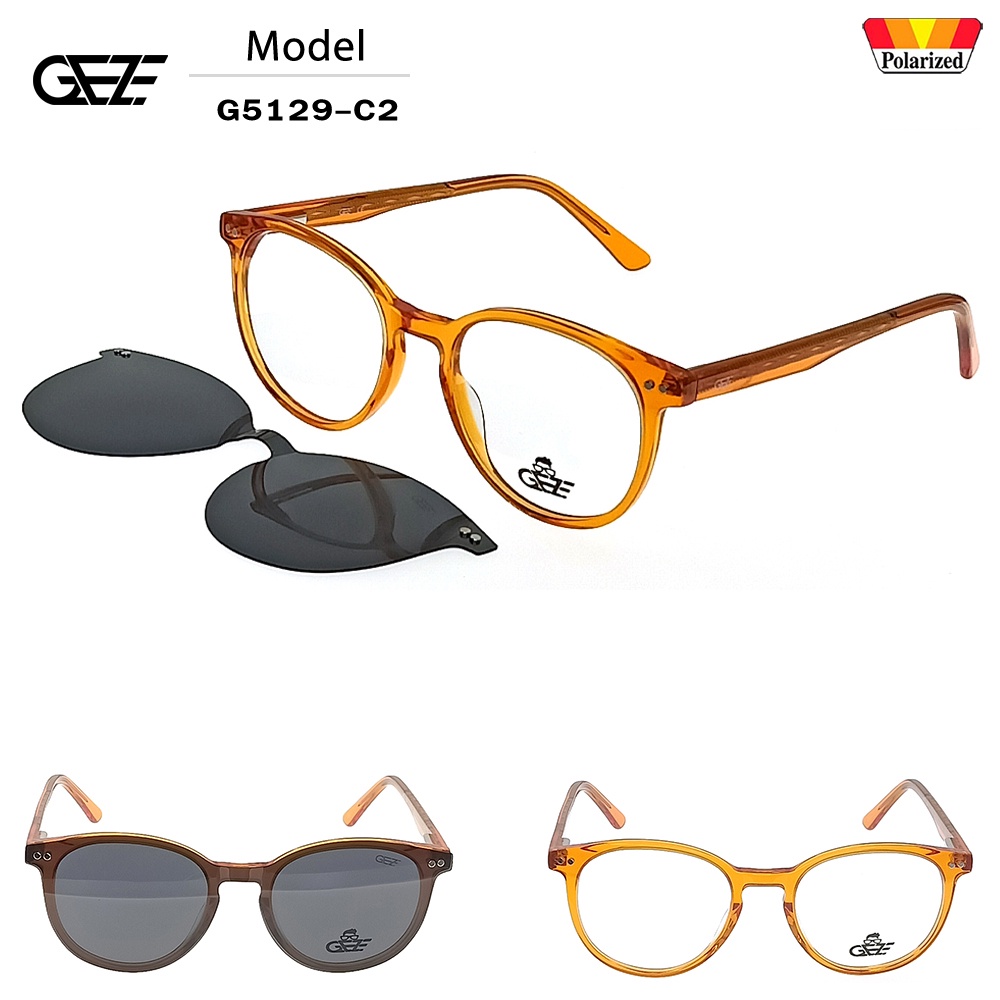 กรอบแว่นสายตาGEZE Clip-On รุ่น G5129-C2 เต็มกรอบสีน้ำตาลชาอมส้ม คลิปออน ...