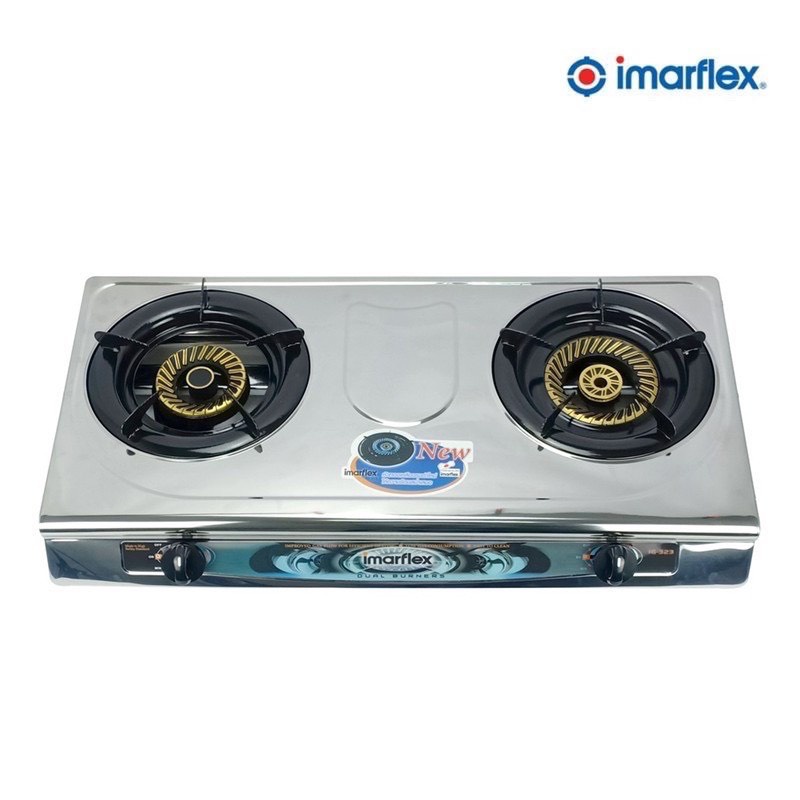 IMARFLEX เตาแก๊ส เตาแก๊สหน้าสแตนเลสหัวคู่ หัวทองเหลือง รุ่น IG-323 | Shopee Thailand