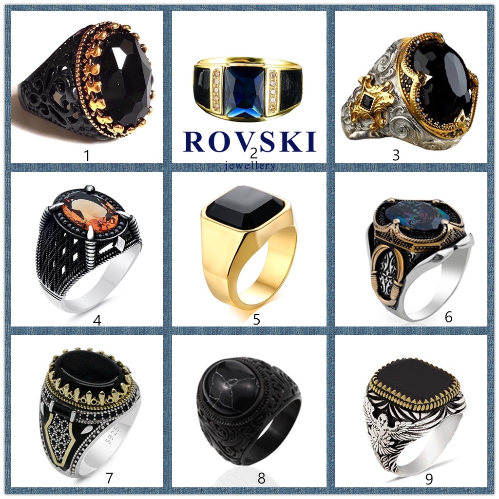 Rovski พร้อมส่ง แหวนเพทาย อัญมณีทับทิม สีดําอําพัน สไตล์เกาหลี พังก์ ...