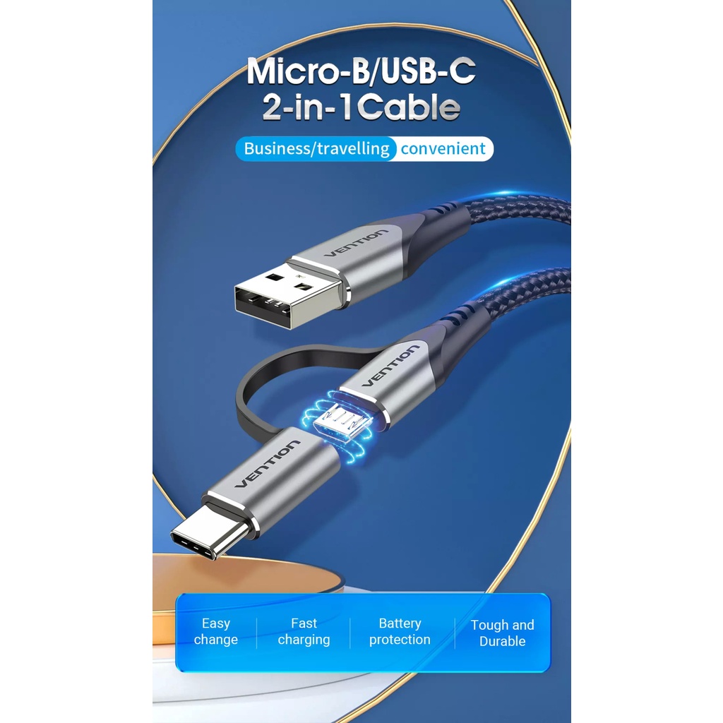 Vention (Nylon /PVC )USB 2.0 A to Micro B +Type C Cable Male to Male 2 ...