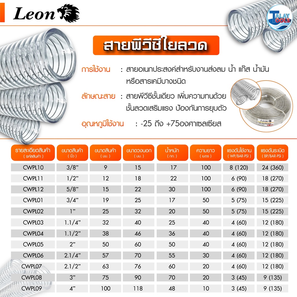 Leon สายพีวีซีใยลวด (Eco-Series) รุ่นประหยัด คุณภาพอย่างดี TalayTools | Shopee Thailand
