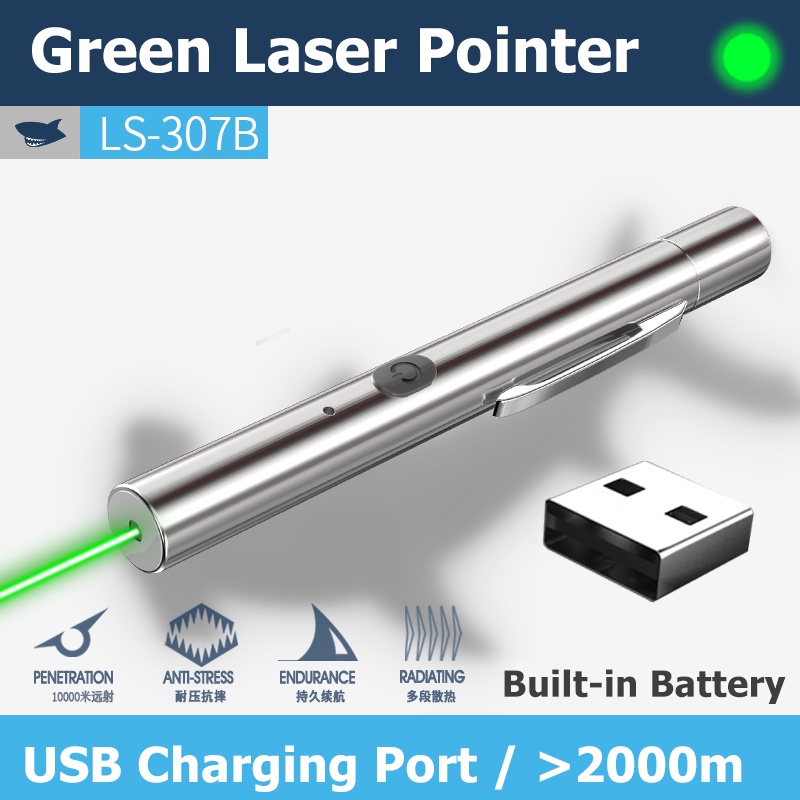 SmilingShark LS307B Green Laser Pointer เลเซอร์สีเขียวแบบพกพา ตัวชี้เลเซอร์แบบชาร์จ USB แมวเล่น ...