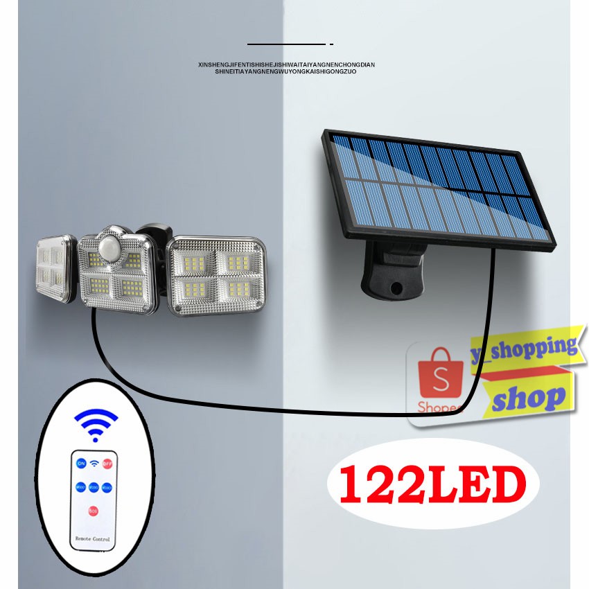 122 LED+Remote Control solar light 270° เหมาะสำหรับ ติดหน้าบ้าน ลานจอดรถ | Shopee Thailand