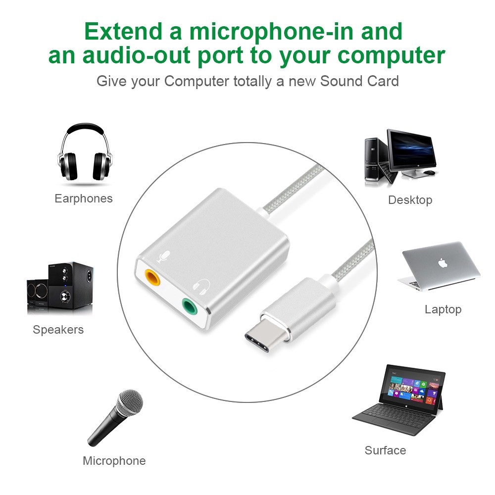 Universal USB Type C To 3.5mm Sound Card USB Audio Jack Headset ...