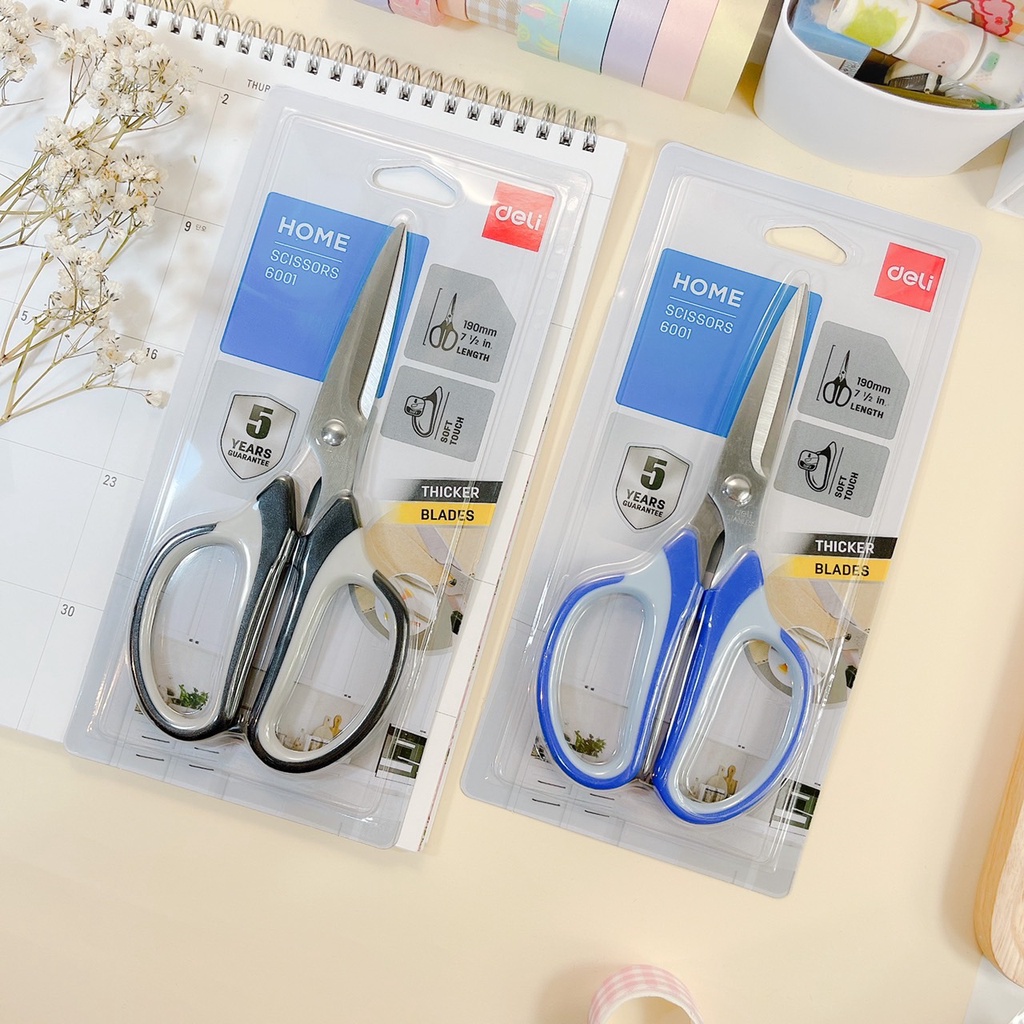 Deli Scissor กรรไกร รุ่น 6001 ขนาด 190 mm.(7 1/2 นิ้ว) มีให้เลือก 2 สี ...