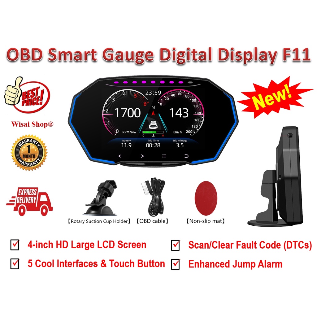 OBD2 สมาร์ทเกจ Smart Gauge Digital Meter / Head-up Display รุ่น F11 ...