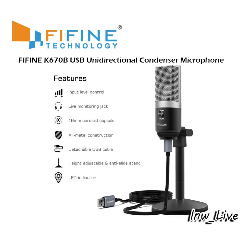 ไมโครโฟน Fifine K670B USB Condenser Microphone | Shopee Thailand