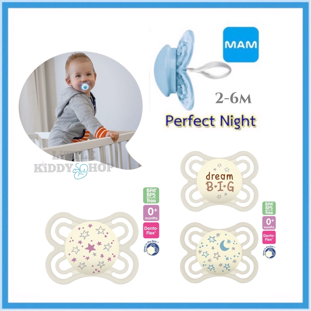 มีลายใหม่ [2-6m] จุกหลอกมัม รุ่นเรืองแสง MAM Perfect Night ป้องกันฟัน ...