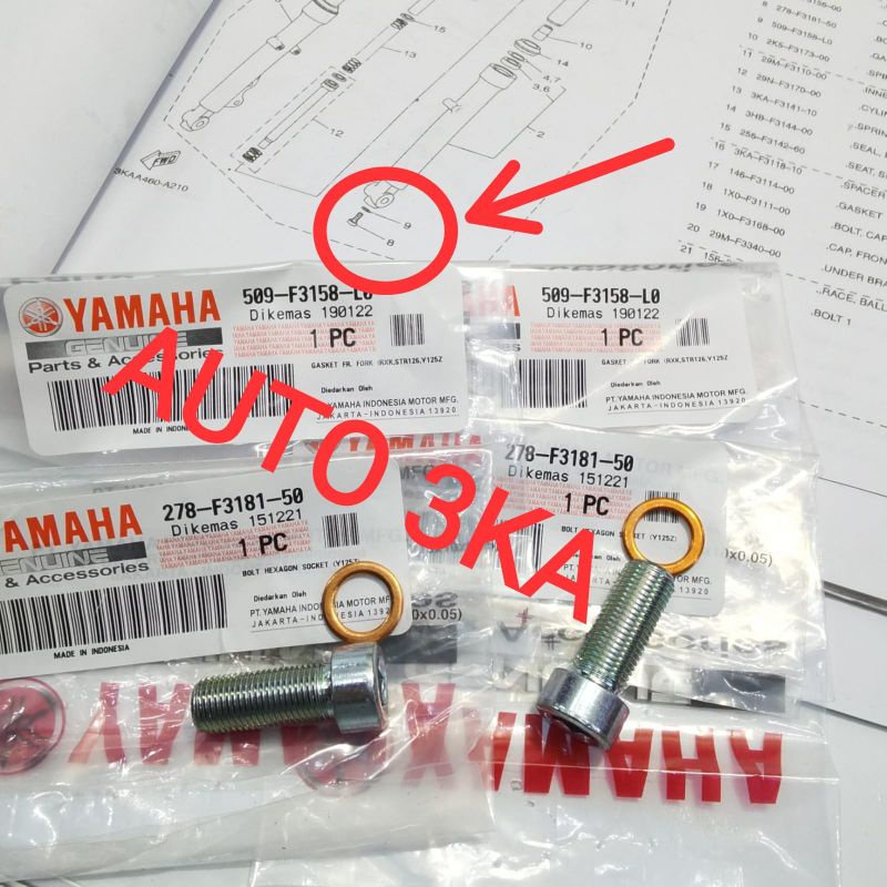 สลักเกลียวแหวนทองแดง ด้านหน้า Rxz RXS Y125Z 278-F3181-50 509-F3158-L0 ...