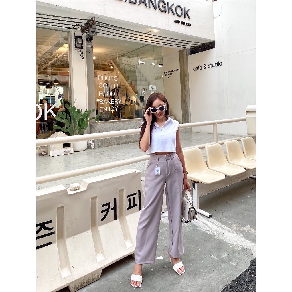 กางเกงทรงกระบอก รุ่น Everyday Pants ขายาวเอวสูง ตะขอหน้า กระเป๋าข้าง อำพรางหุ่น สั่งตัด | Shopee ...