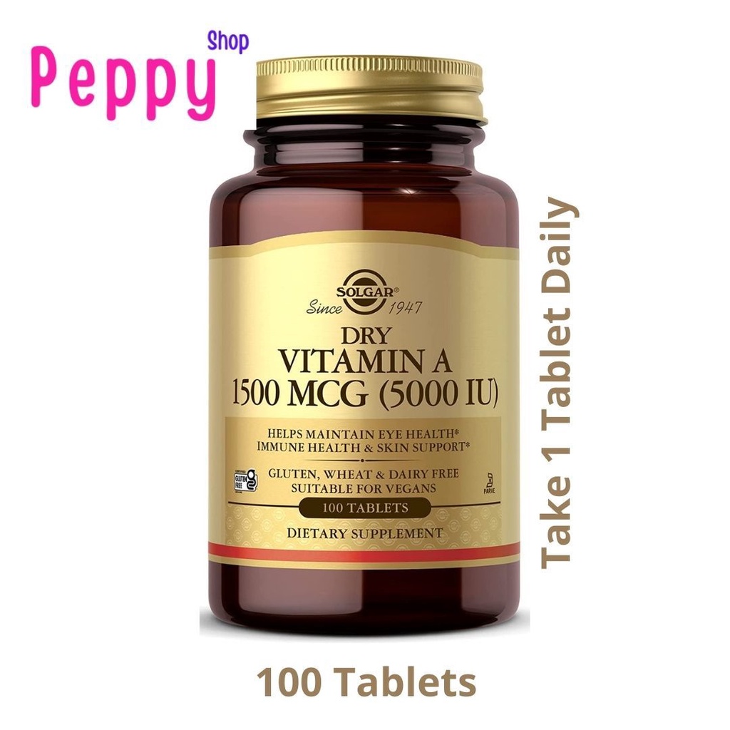 Solgar Dry Vitamin A 1,500 mcg (5,000 IU) 100 Tablets วิตามินเอ 100 ...