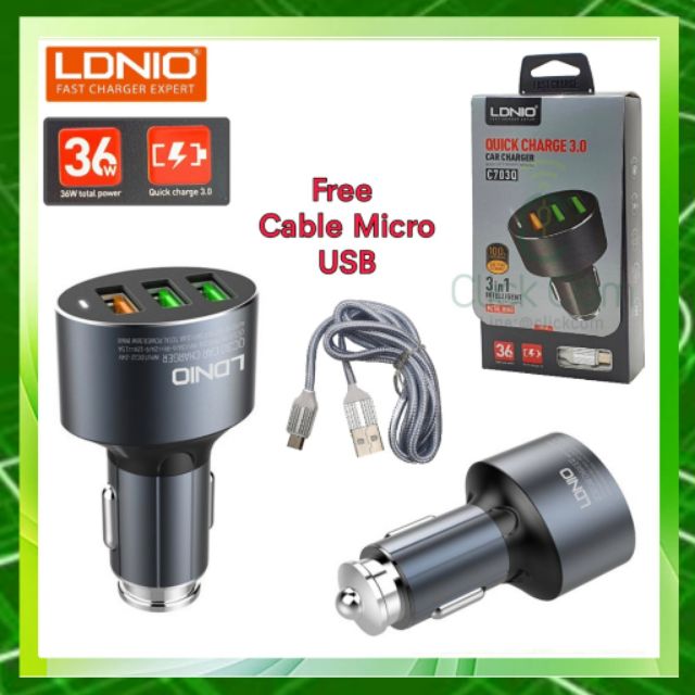 LDNIO C703Q 1USB QC3.0 + 2USB CAR CHARGER ( ที่ชาร์จไฟในรถ USB 3 ช่อง + QC3.0 ) | Shopee Thailand