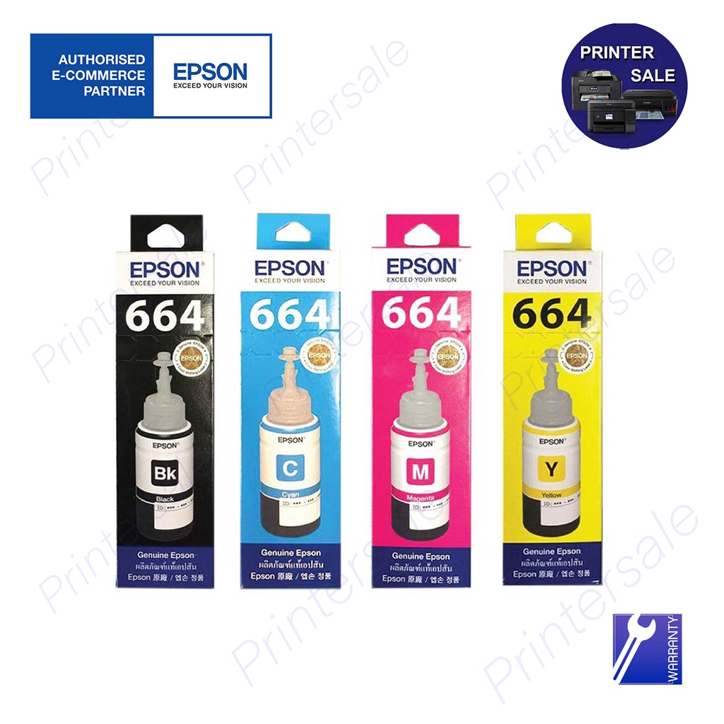 EPSON T6641,T6642,T6643,T6644 BK/C/M/Y หมึกขวดสำหรับแท้งค์แท้ 4 สี ส่ง ...