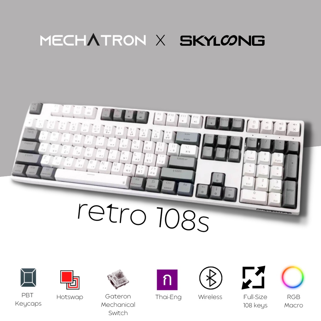 [Key TH-EN] Retro 108s Full Size Wireless Mechanical Keyboard แมคคานิคอ ...