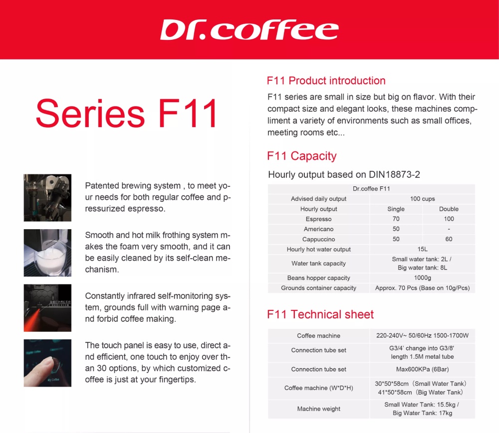 Dr.Coffee F11 Plus Bean Coffee Machine with Milk System ด็อกเตอร์คอฟฟี่ ...