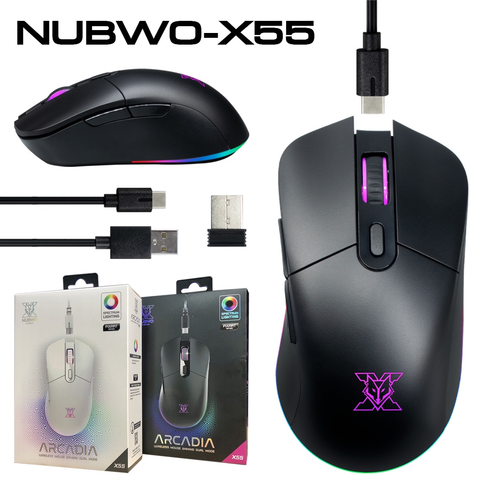 เมาส์เกมมิ่งไร้สาย NUBWO ARCADIA X55 ไฟ RGB | Shopee Thailand