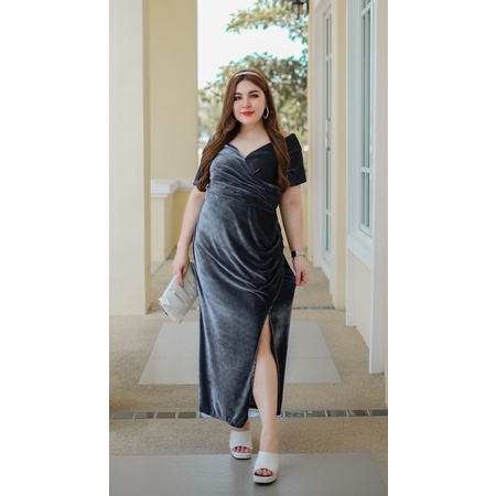 Janny ชุดราตรี เดรสสาวอวบ อ้วน Bigsize Plussize XXL ชุดออกงาน ชุดราตรี ผ้ากำมะหยี่ | Shopee Thailand