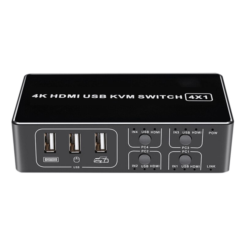 4K HDMI 4 in 1 KVM Switch, USB HDMI1.4, Wired KVM Splitter for Keyboard, Mouse, Printer and ...