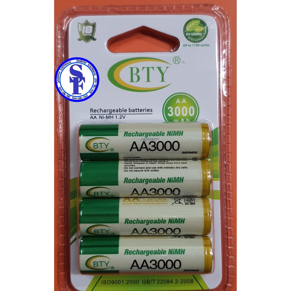 ถ่านชาร์จBTY 3000mAh AA (4ก้อน) | Shopee Thailand
