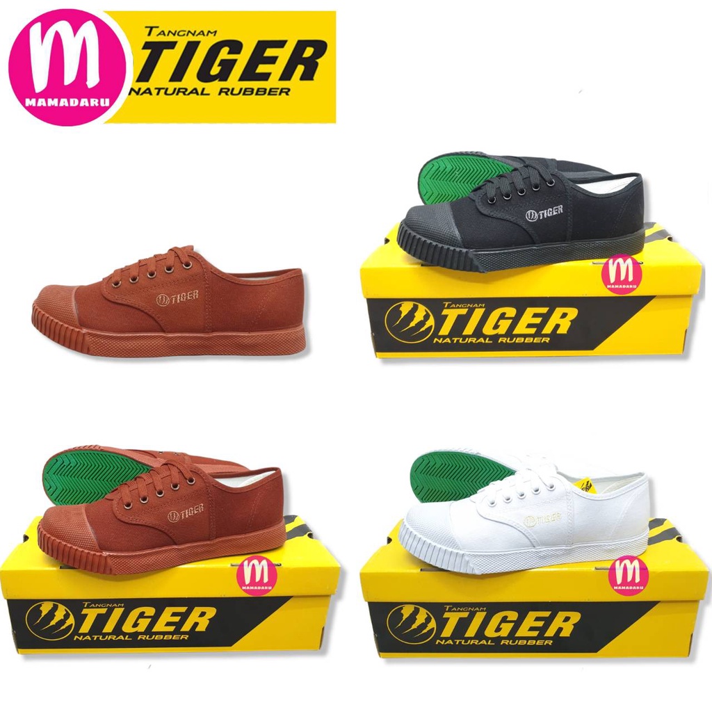 รองเท้าผ้าใบ Tiger 205 พื้นเขียว รองเท้านักเรียน น้ำตาล/ขาว/ดำ ผ้าใบ ...