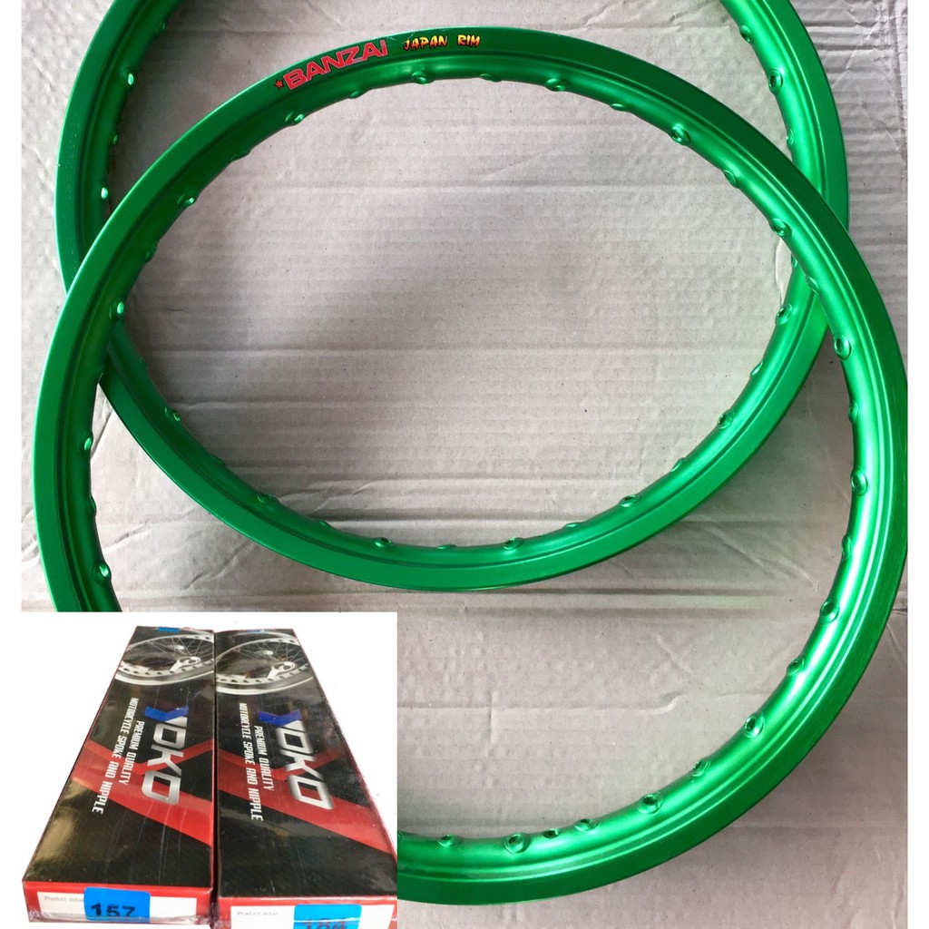 ขอบล้อ บันไซ Banzai สีเขียว+ซี่ลวดโยโก (ซี่ลวด 9x184 ,9x157+Banzai สี ...