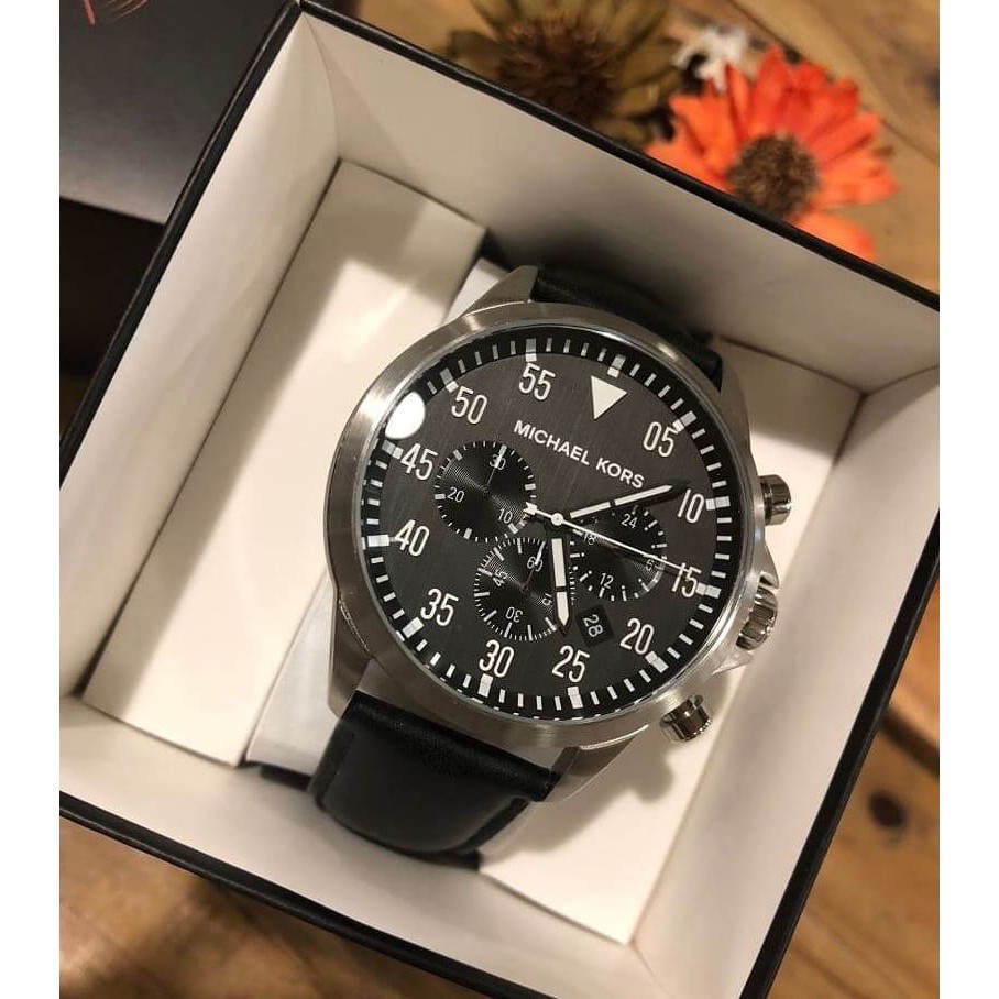 พร้อมส่ง นาฬิกาข้อมือผู้ชาย MICHAEL KORS สายหนังสีดำ หน้าปัดสแตนเลสสี ...