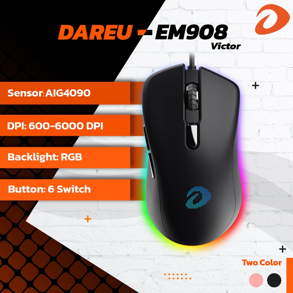 Dareu EM908 Victor เกมมิ่งเม้าส์ Gaming Mouse 1000-6400 DPI เม้ามีไฟ ...