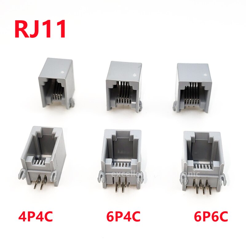 10pcs RJ11 Telephone Socket Gray 4P4C 6P4C 6P6C Plug Horizontal Right Angle 4P4C 4-pin Female ...