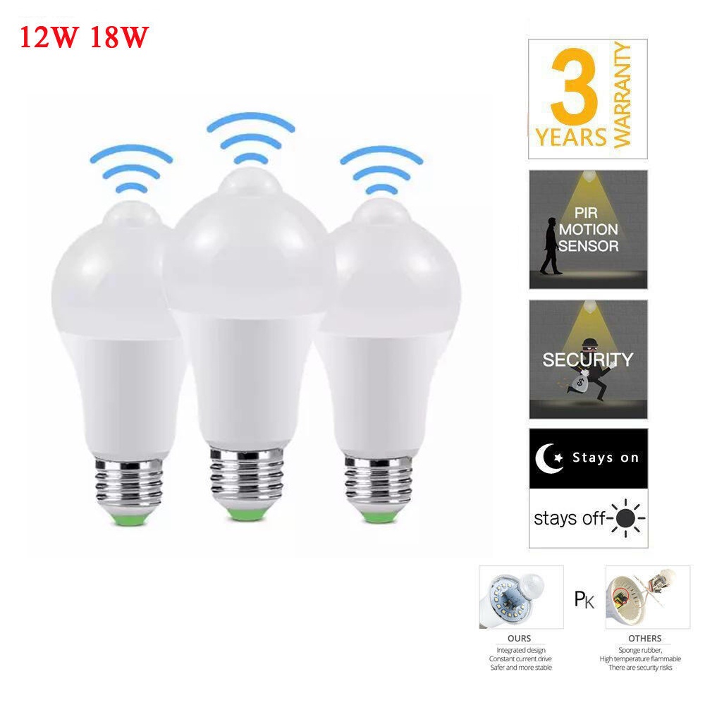 E27 12W 18W PIR Sensor Motion สมาร์ทหลอดไฟ LED โคมไฟ Globe หลอดไฟ 220V | Shopee Thailand