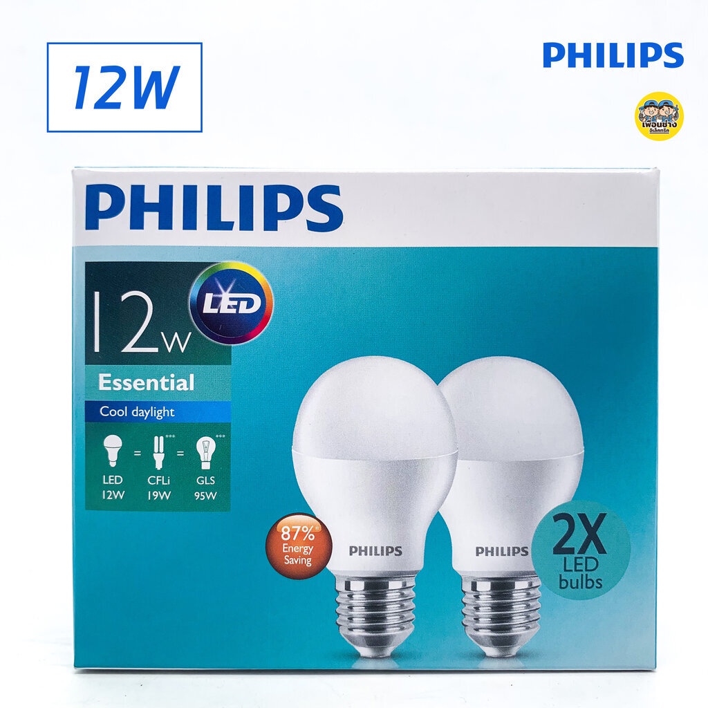 แพ็คคู่X2 ฟิลิปส์ Philips Essential LED BULB 12W ขั้ว E27 Daylight ...