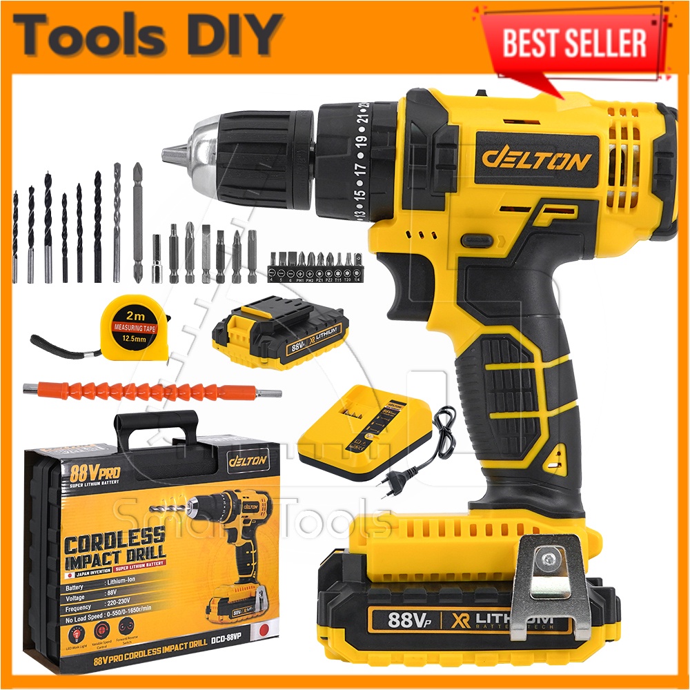 DELTON สว่านไร้สาย 3 ระบบ 88V มีระบบกระแทก แบตเตอรี่ Li-ion แท่นชาร์จอย่างดี และอุปกรณ์ ...