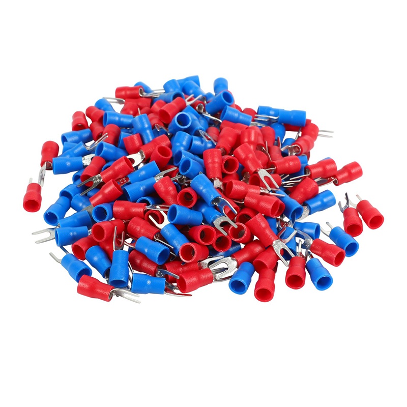 200pcs 16-14 AWG Red Blue Wire Connector Insulated Fork Terminal #4 ...