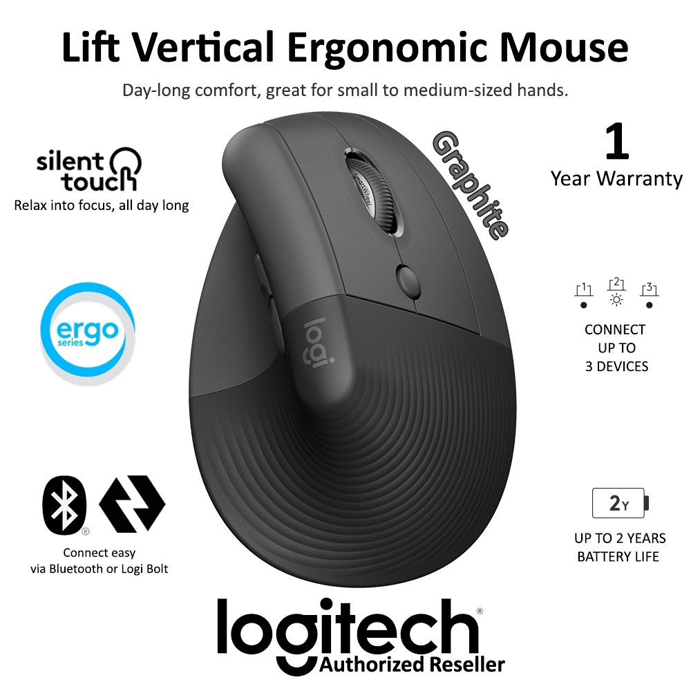 Logitech Lift Vertical Ergonomic Mouse Graphite เม้าส์แนวตั้งสีดำ ของ