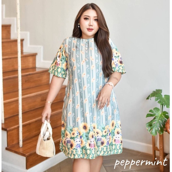 เสื้อผ้าสาวอวบ ชุดเดรสสาวอวบ น่ารักสีพาสเทล สุดละมุน SizeXL-6XL Peppermint Plus Size (598 C ...