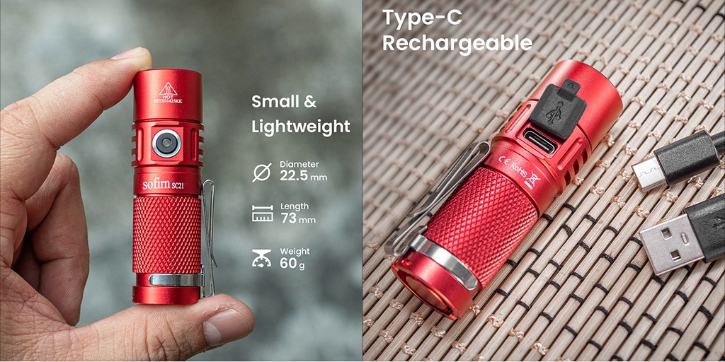 Sofirn SC21 ไฟฉายขนาดเล็กแบบชาร์จไฟได้ Super Bright 1000 ลูเมน 16340 ไฟ ...