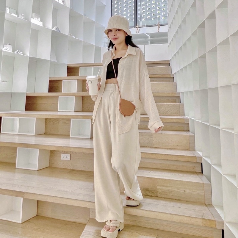 Must pants (เช็คส่วนลดพิ่มหน้าร้าน) กางเกงขายาวเอวสม็อค กางเกงใส่ไปทะเล ...