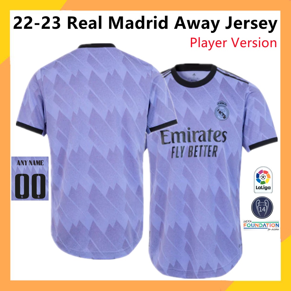 เสื้อกีฬาแขนสั้น ลายทีมฟุตบอล Real Madrid Away 22-23 Player Version ไซ ... เสื้อกีฬาแขนสั้น ลายทีมฟุตบอล Real Madrid Away 22-23 Player Version ไซ ...