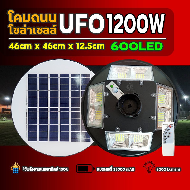 NEW 1200W!!ขายดีมาก!!โคมไฟถนน UFO Square Light 600LED ไฟถนนโซล่าเซลล์ พลังงานแสงอาทิตย์100% ...