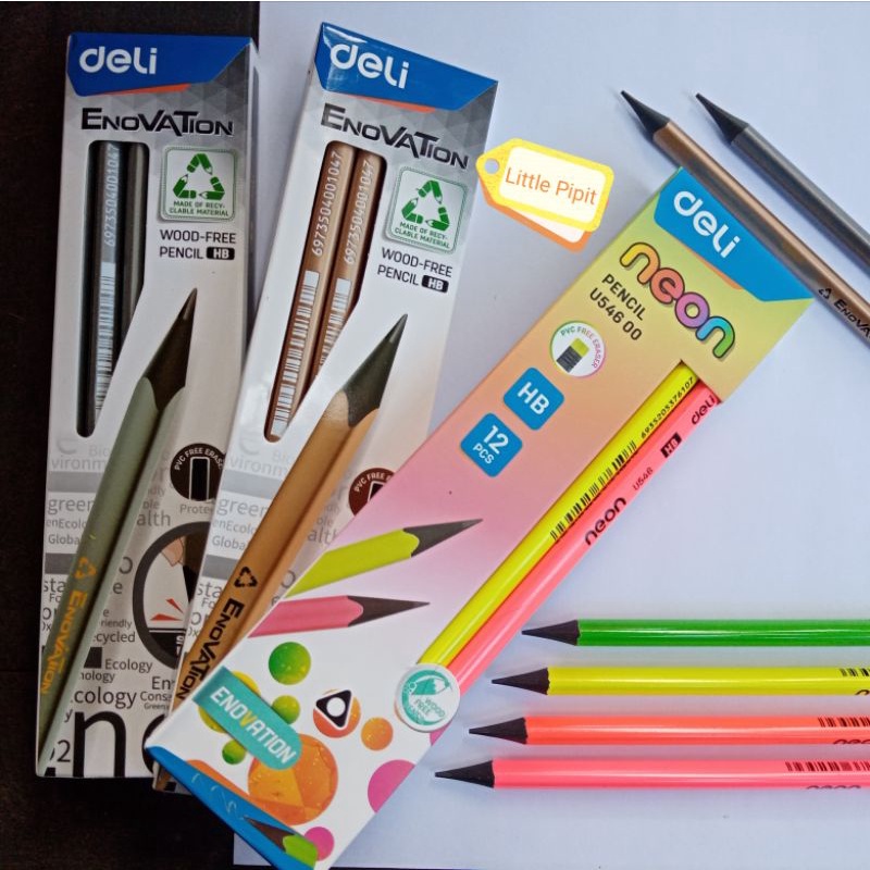 Deli Enovation Wood-free Pencil ดินสอสามเหลี่ยม HB ดินสอ 12 แท่ง ...