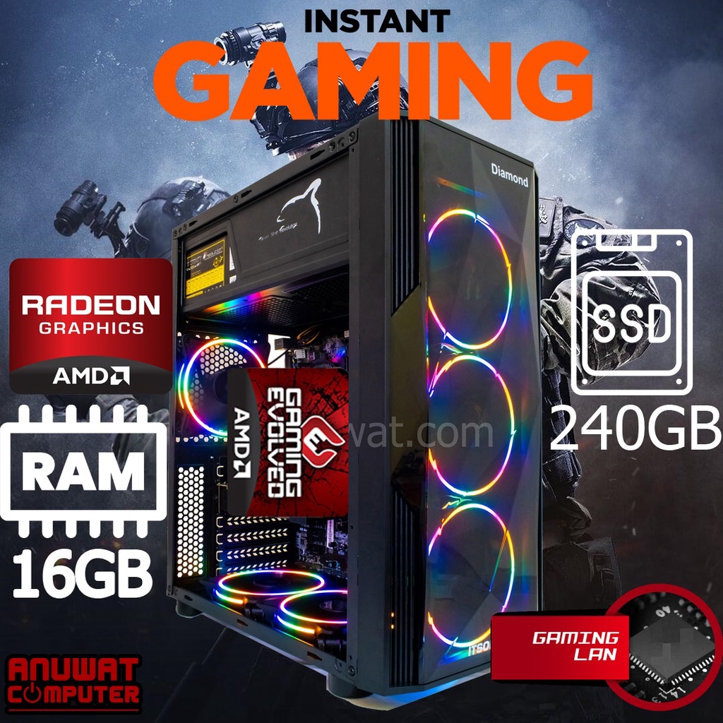 คอมพิวเตอร์เล่นเกมส์ของใหม่ การ์ดจอ R7 CPU-AMD A6-9500 RAM 16GB-DDR4 ...