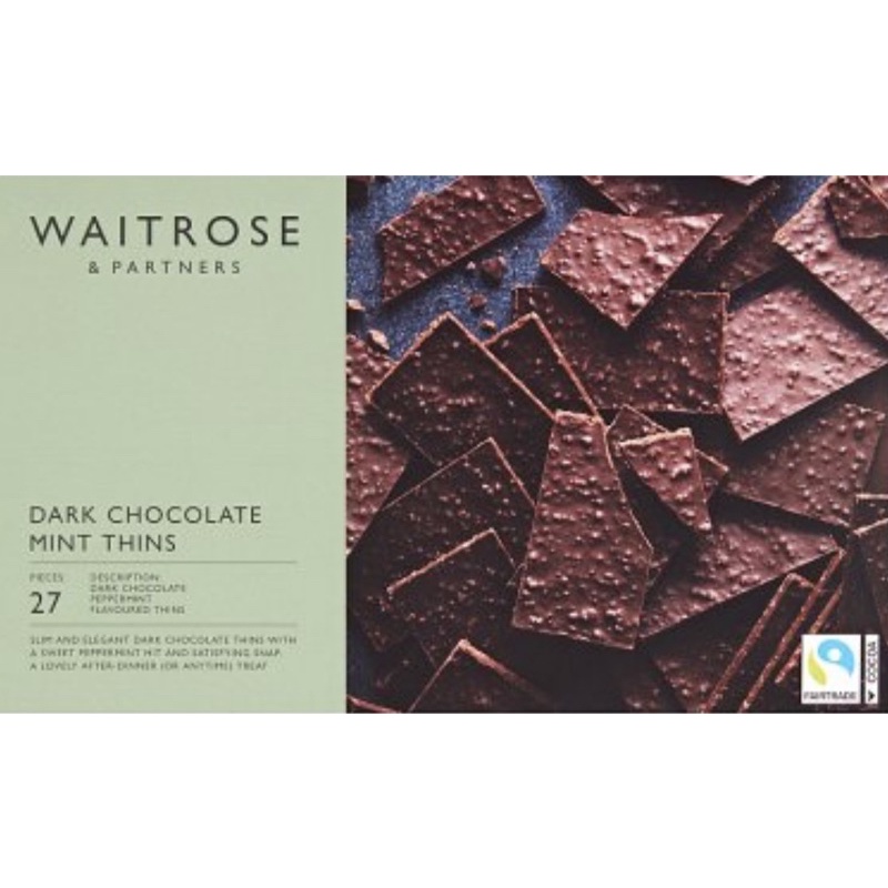 Waitrose mint thins dark chocolate crisp peppermint flavored ชอคโกแลตก ...