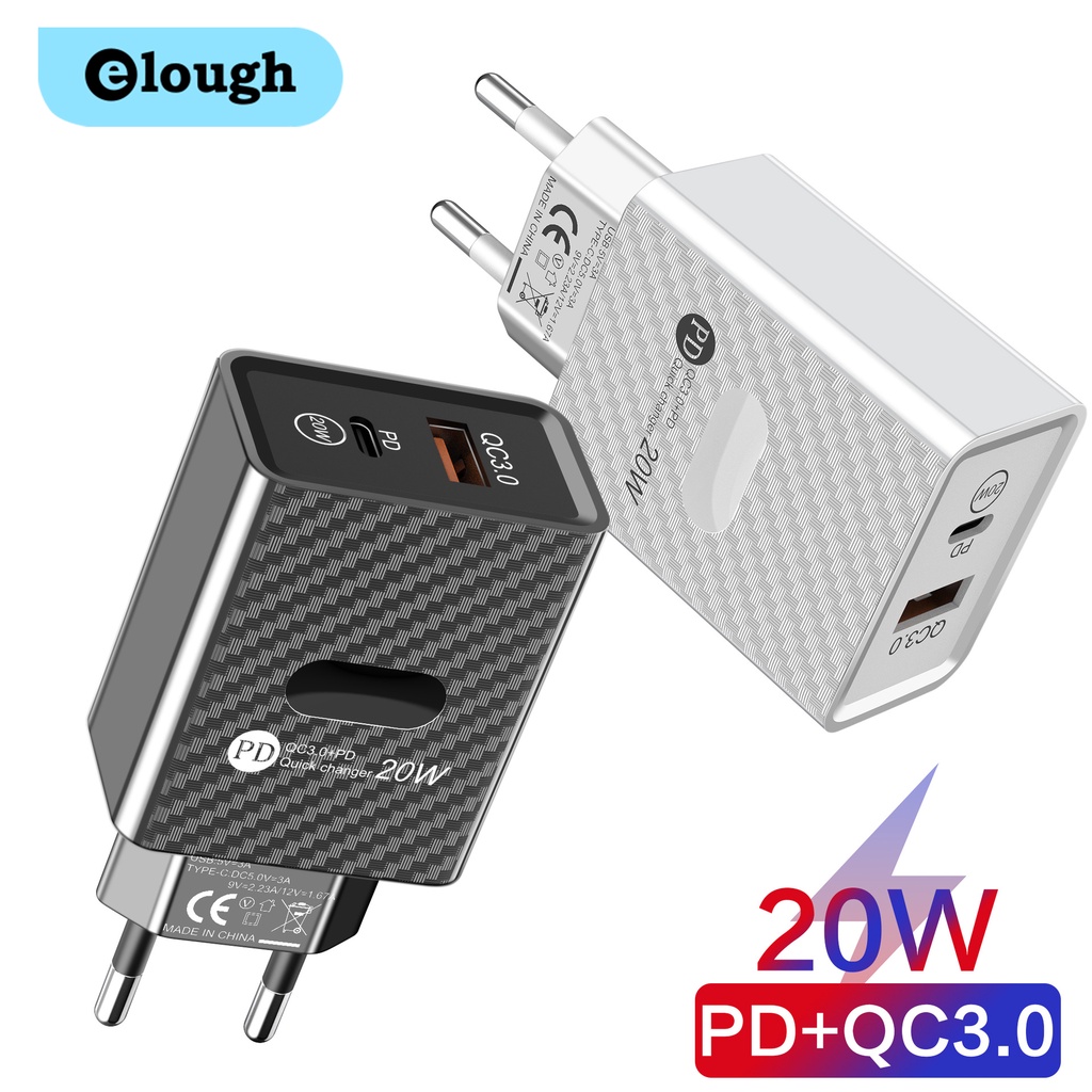 Elough อะแดปเตอร์ชาร์จโทรศัพท์มือถือ USB 20W PD Type C QC3.0 แบบติดผนัง ...