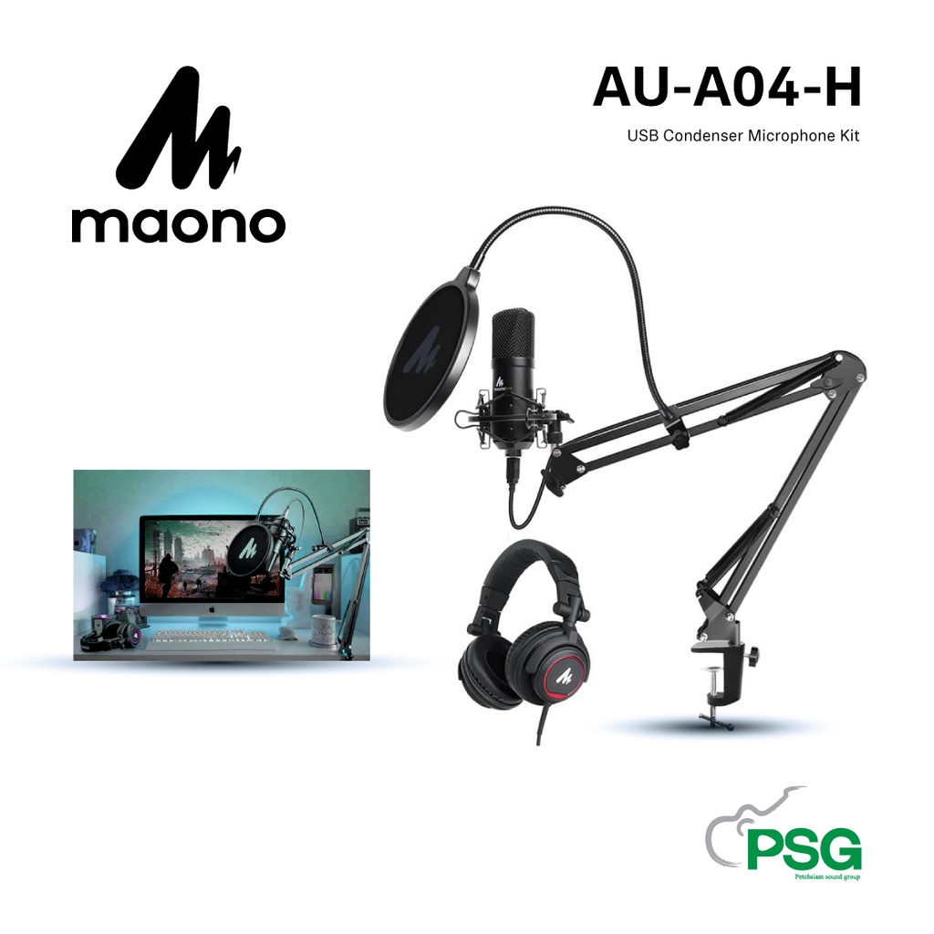 MAONO AU-A04H Microphone with Studio Headphone Set Black FOR GAMING AND ...