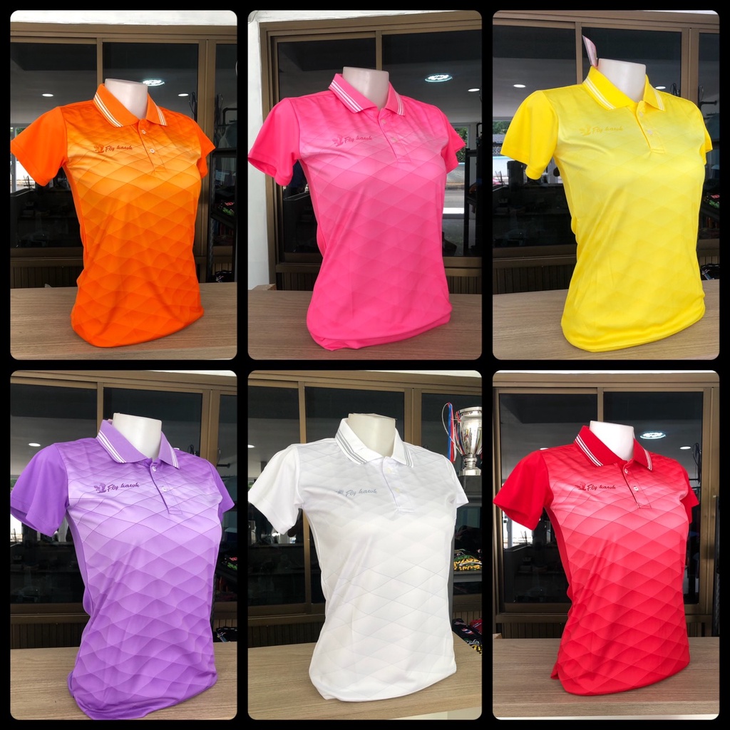 A387 เสื้อโปโลผู้หญิง พิมพ์ลายในตัว ผ้า Micro ทรงพอดีตัว ยี่ห้อ FLY ...